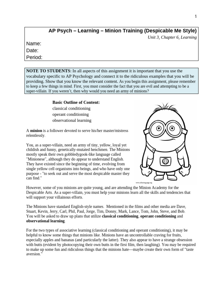 Ap Psych CH 6 Minion Training Despicable Me Style1 | PDF | Cognition ...