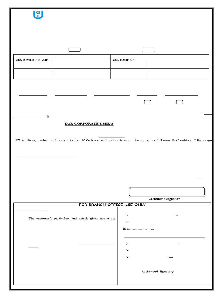 UGB INB Application Form | PDF | Online Banking | Banks & Banking