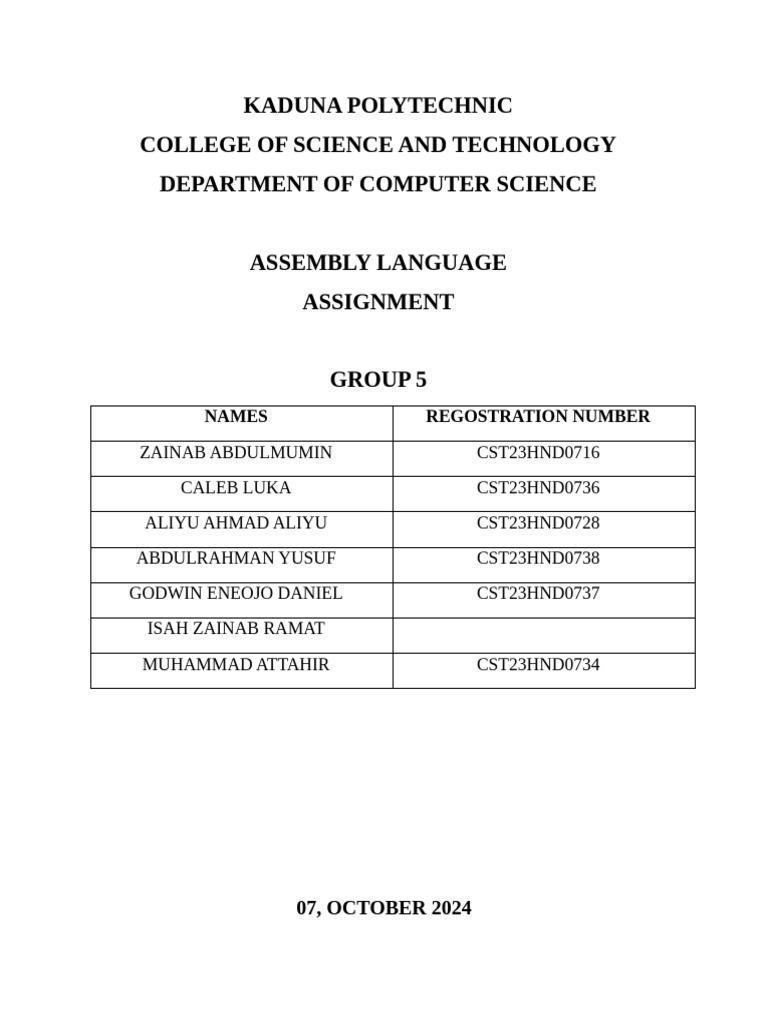Group 5 | PDF | Assembly Language | Central Processing Unit