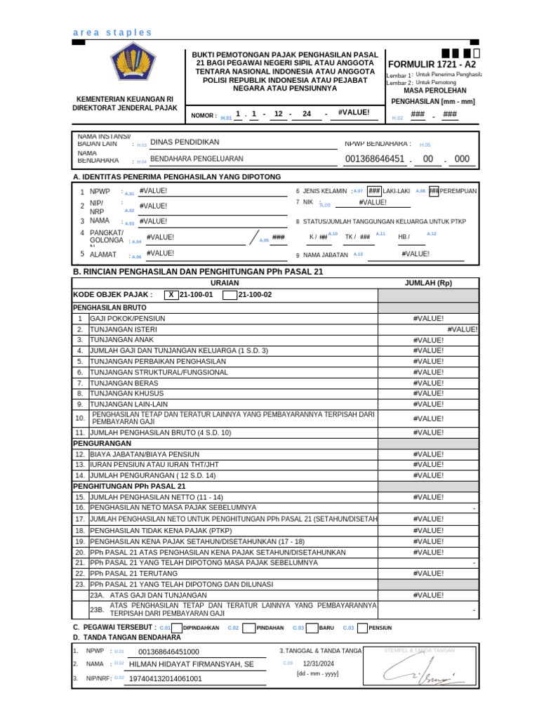 Formulir 1721-A2 untuk PPh 21 | PDF