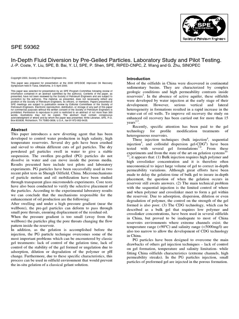 SPE 59362 - in Depth Fluid Diversion by PPG Laboratory Study and Pilot ...
