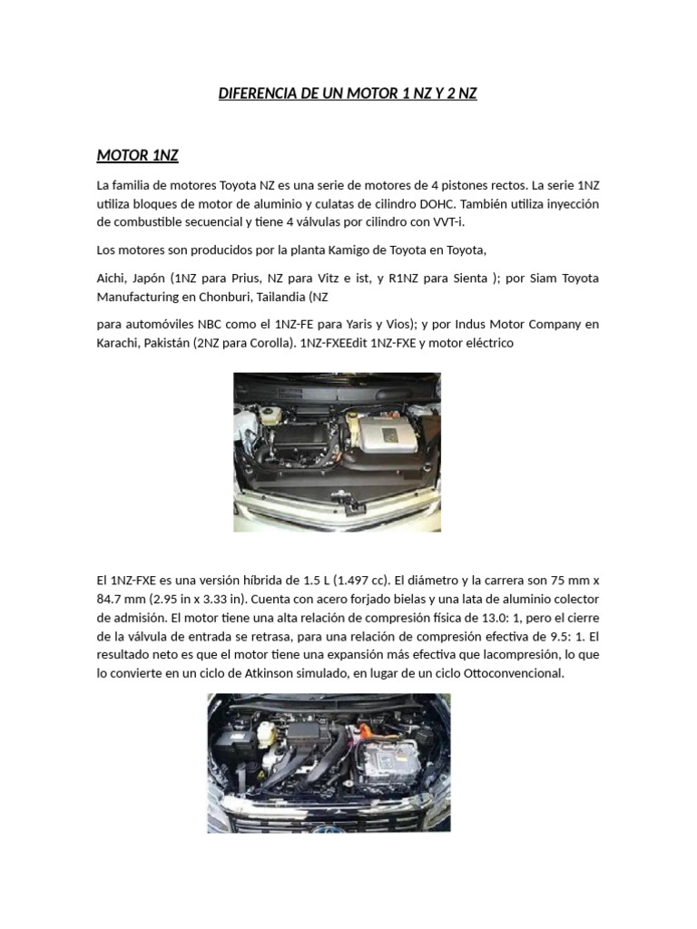 Comparativa entre motores 1NZ y 2NZ | PDF | Motores | Coche