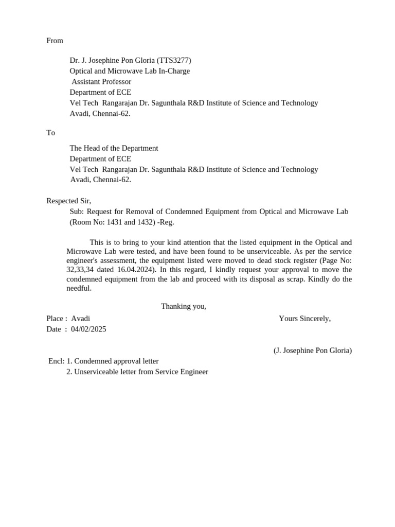 Lab Maintenance Letter - Condemned | PDF