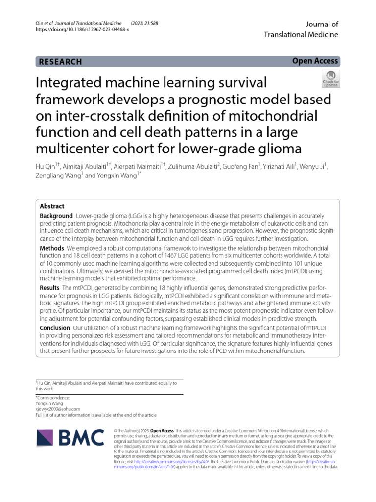 18PCD Integrated Machine Learning Survival | PDF | Glioma | Apoptosis