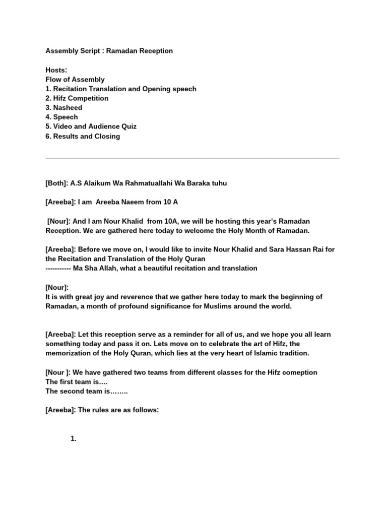 Copy of Assembly Script _ Ramadan Recept | PDF | Abrahamic Religions | Quran