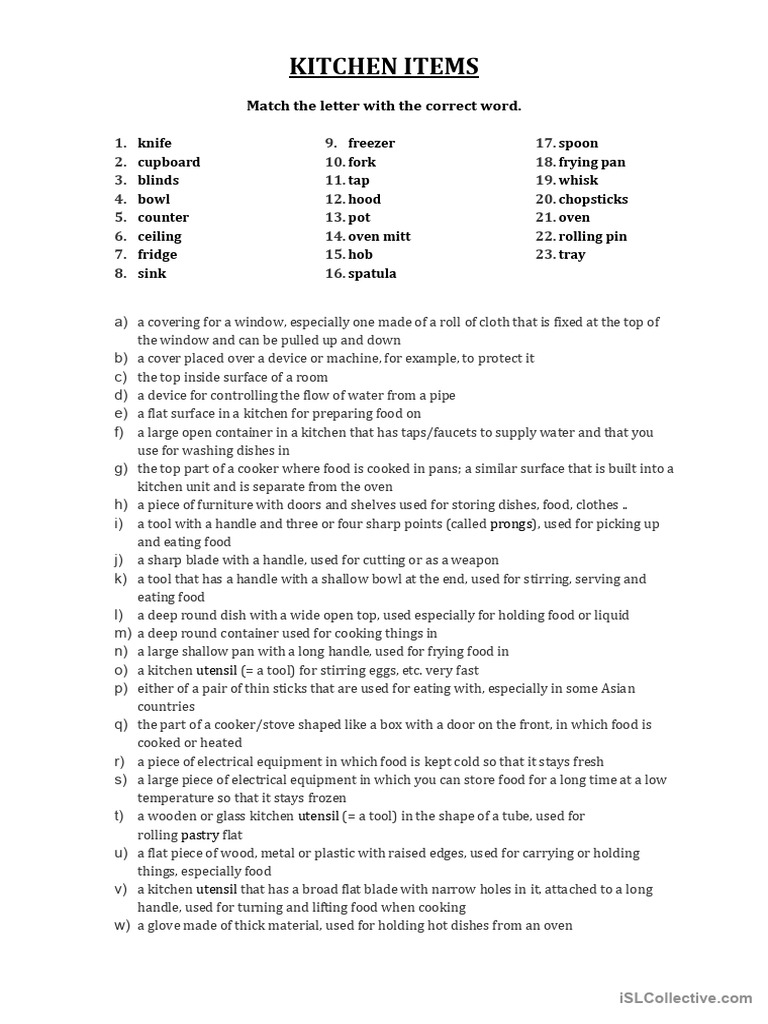 KITCHEN ITEMS | PDF | Kitchen | Kitchen Utensil