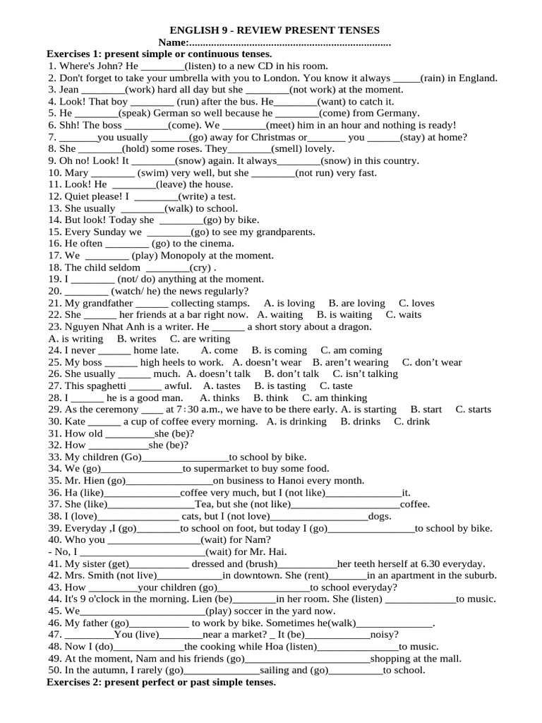 English 9: Present Tense Review | PDF