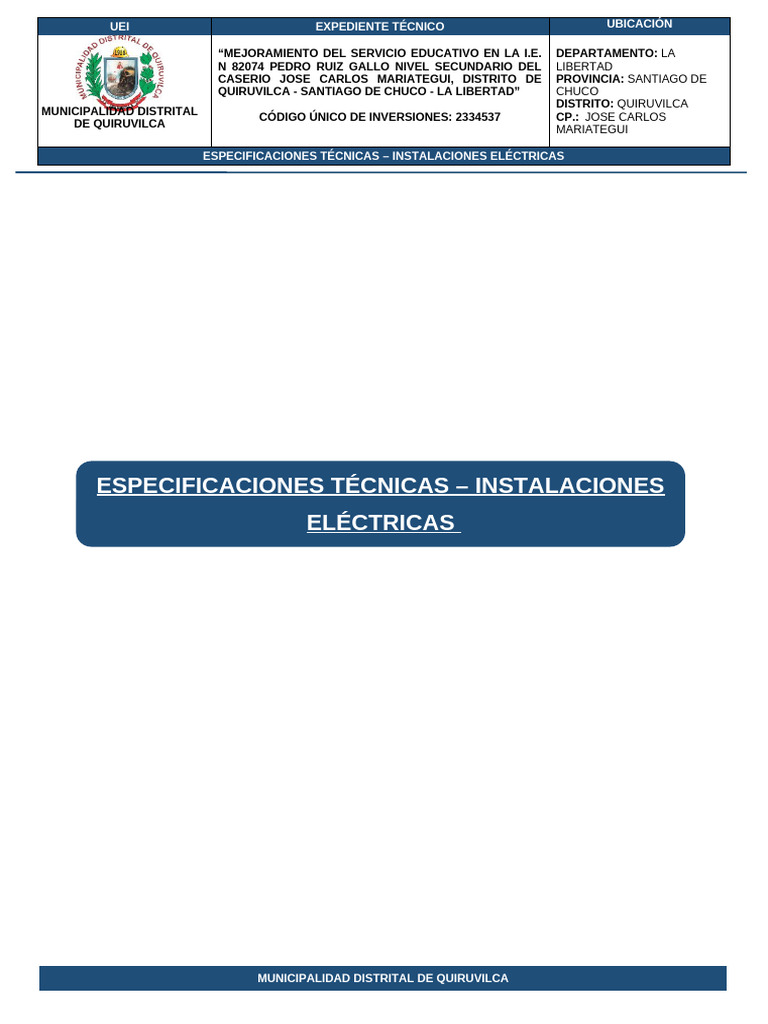 4.0 Especificaciones Tecnicas - Instalaciones Eléctricas | PDF | Ingeniería de Edificación | Equipo