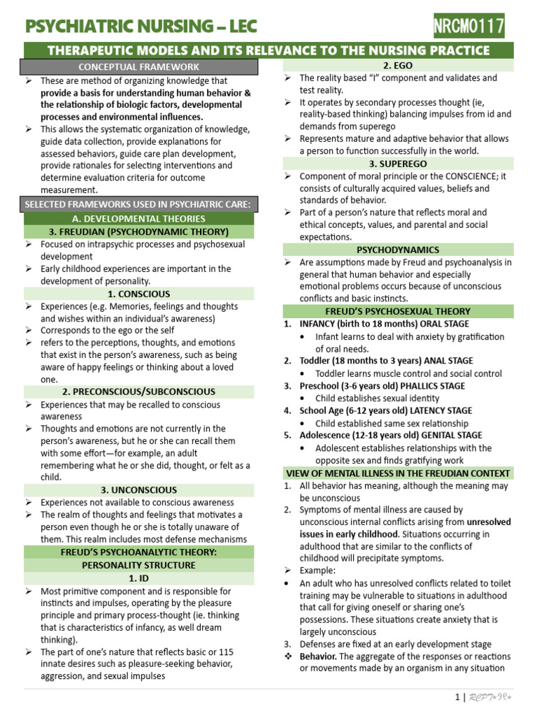 Therapeutic Models in Nursing Practice | PDF | Psychoanalysis ...