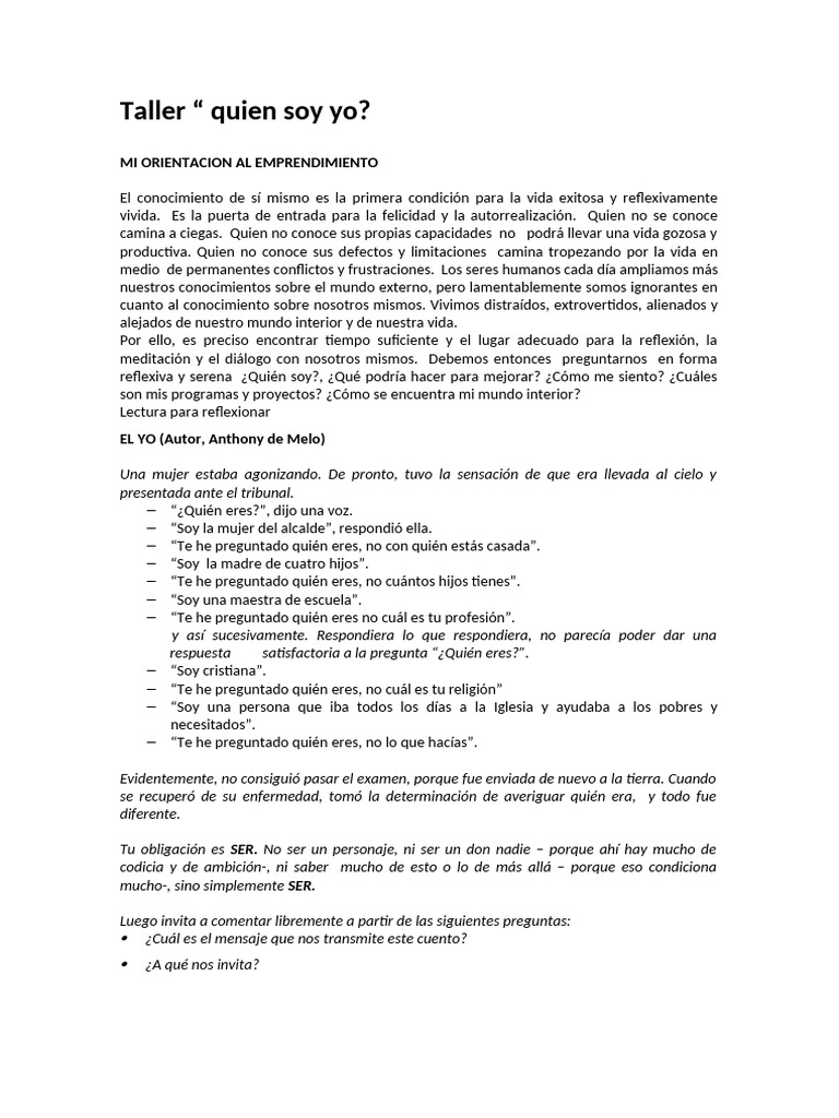 Taller Quien Soy YO | PDF | Iniciativa empresarial | Creatividad