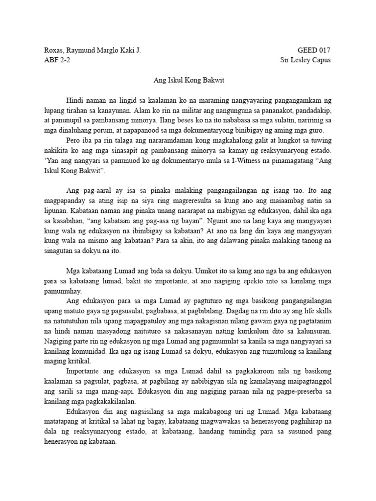 ROXAS_Panghuling kalatas | PDF