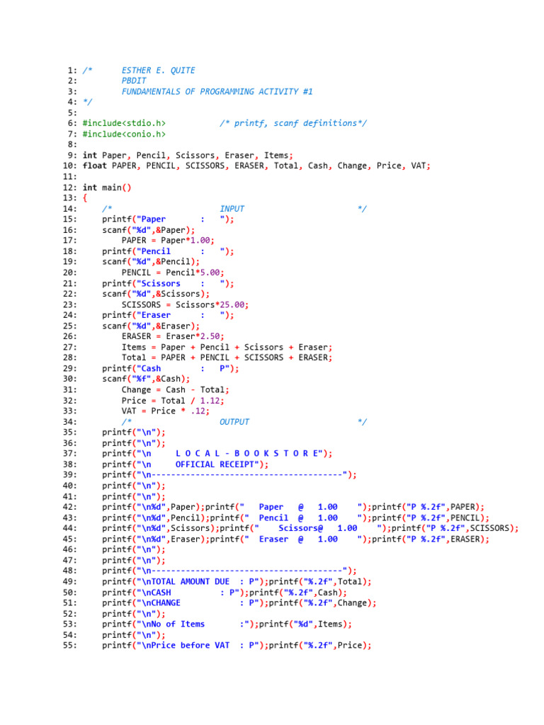 Fundamentals Of Programming Activity 1 Pdf