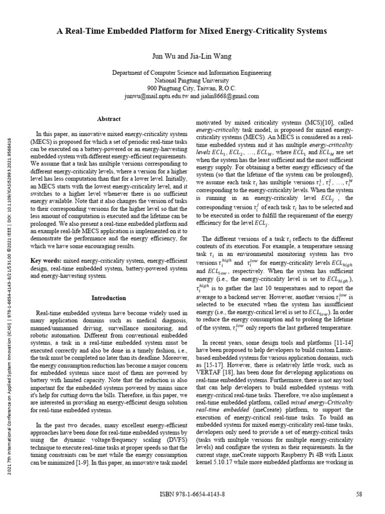 A Real-Time Embedded Platform For Mixed Energy-Criticality Systems | PDF | Embedded System ...