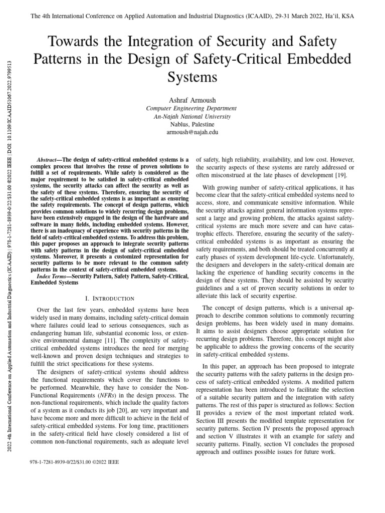 Towards the Integration of Security and Safety Patterns in the Design of Safety-Critical ...