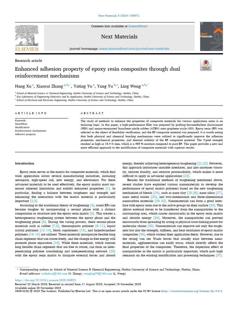 Enhanced Adhesion Property of Epoxy Resin Composites Through Dual ...