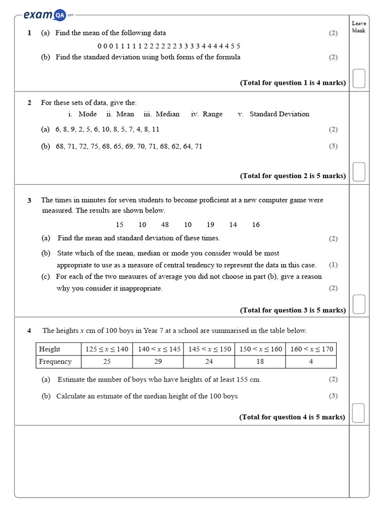 Measures Of Location And Spread As Stats Chapter 2 Worksheet