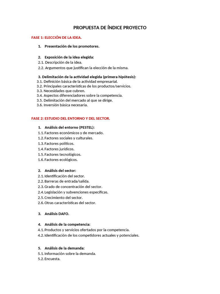 Propuesta de Índice Proyecto | PDF | Marketing | Precios