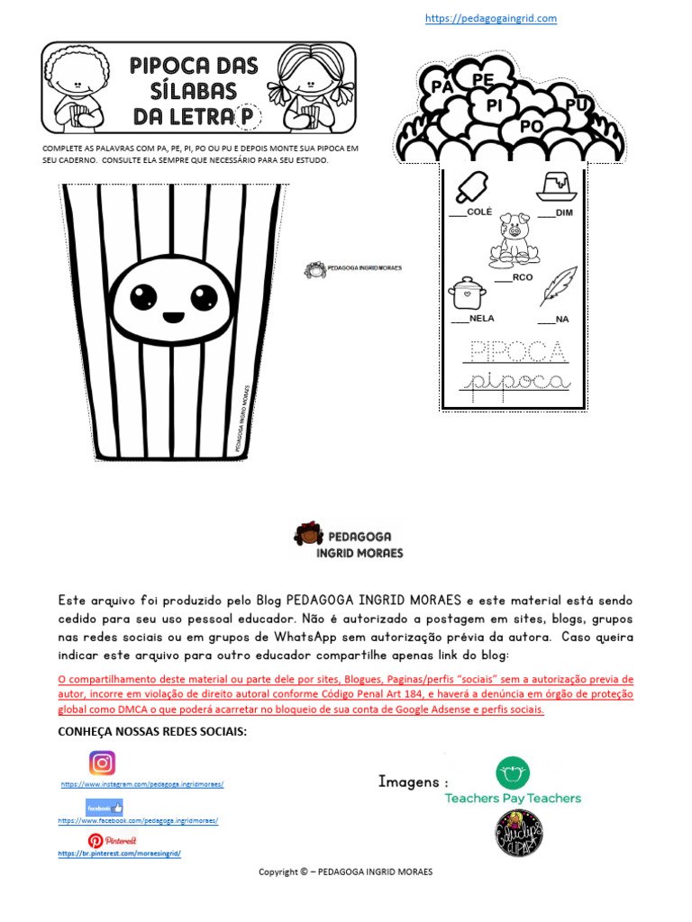 Pipoca Das Sã Labas Da Letra Letra P | PDF