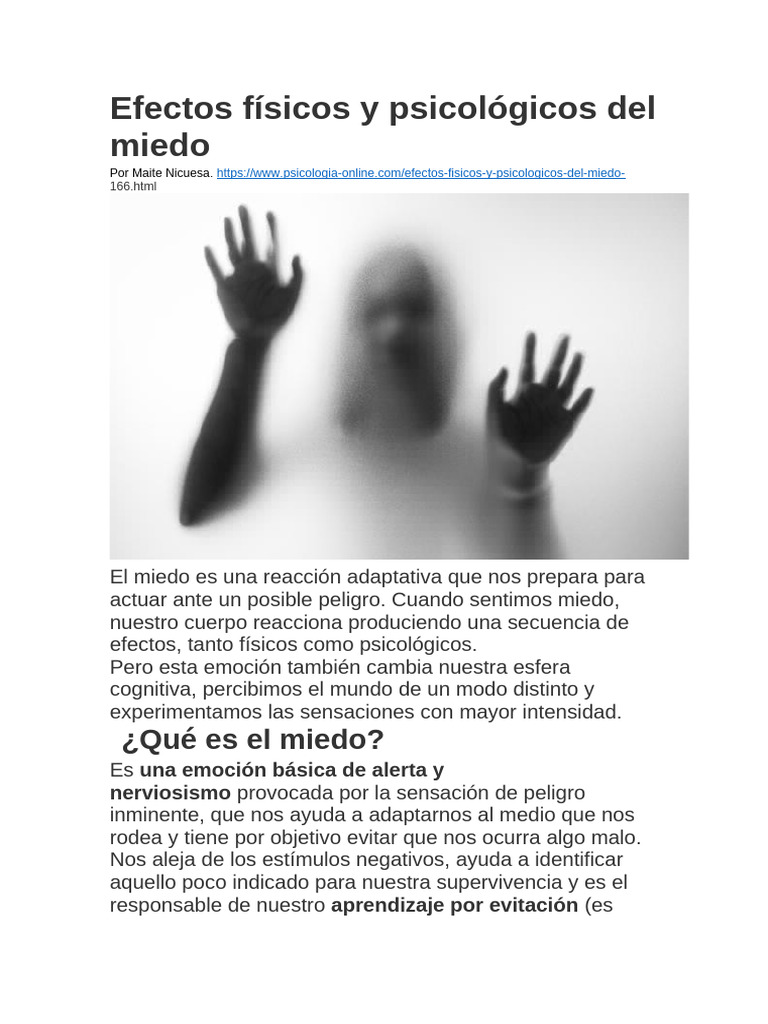 Efectos del miedo: físico y psicológico | PDF | Temor | Las emociones