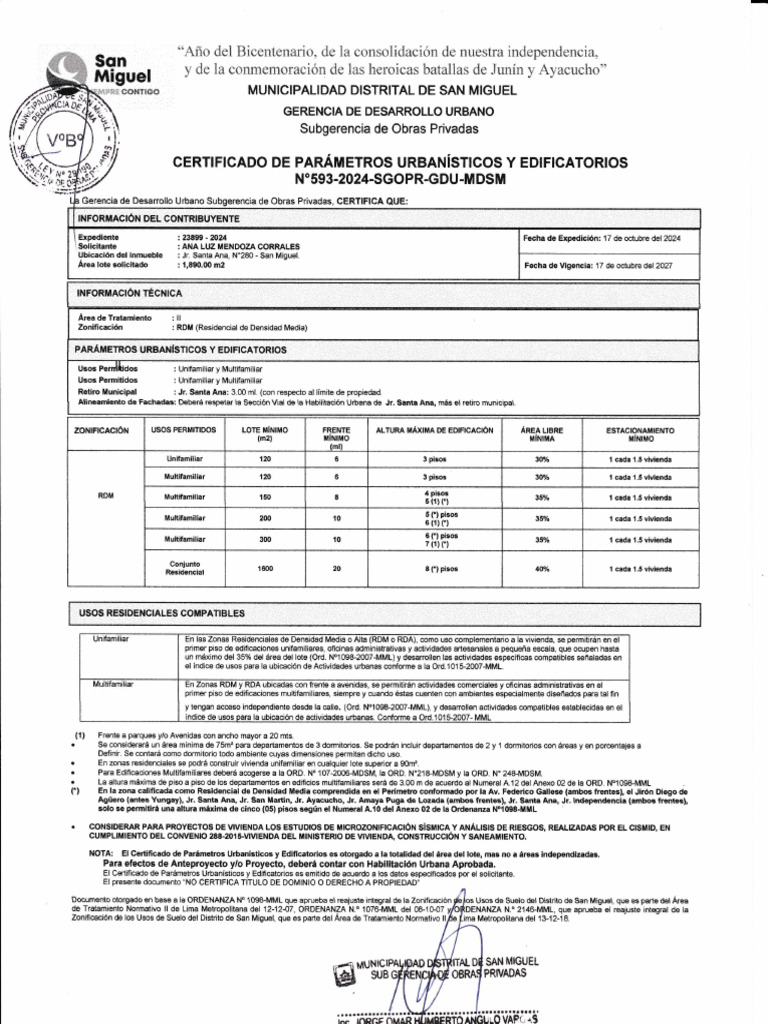 Certificado de Parametros | PDF | Alojamiento | Migración humana