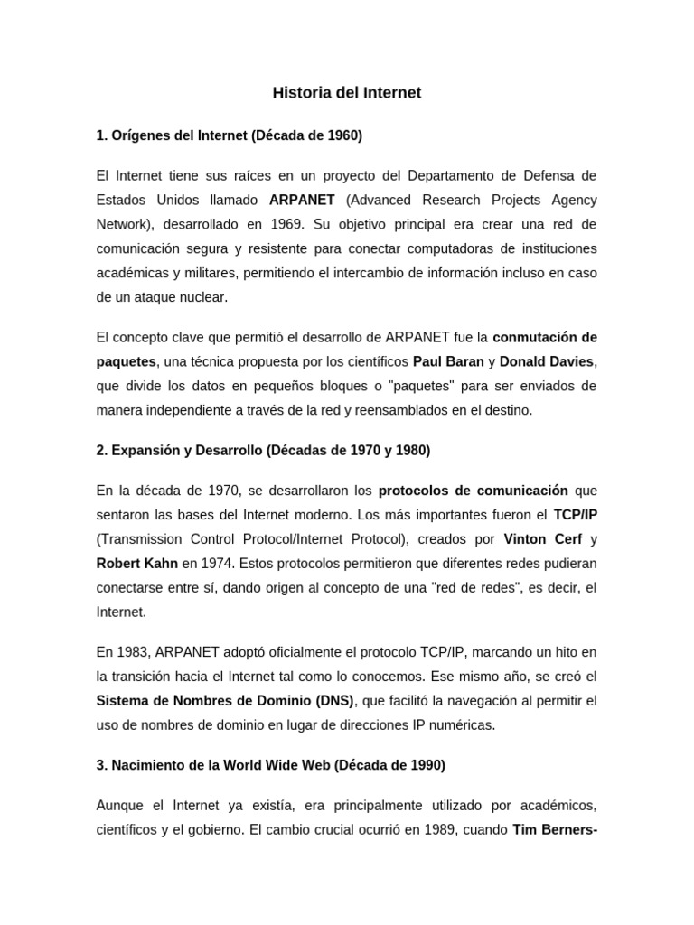 Orígenes del Internet y su evolución | PDF | Internet | Protocolos de ...
