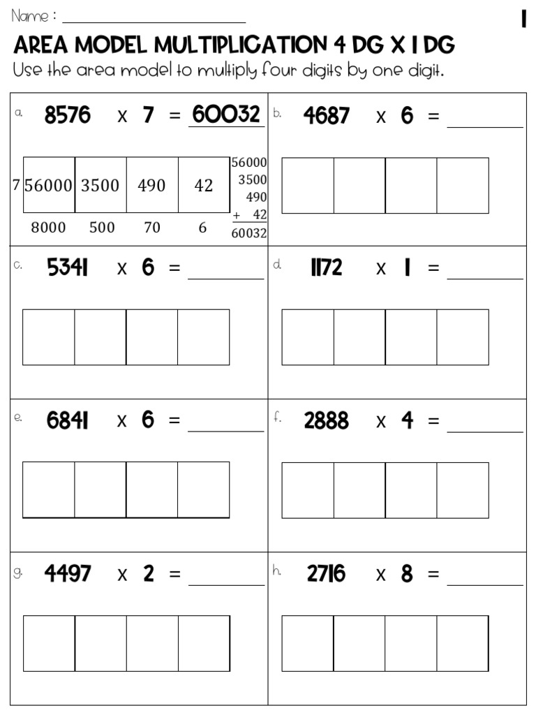 Use The Area Model To Multiply Four Digits by One Digit | PDF