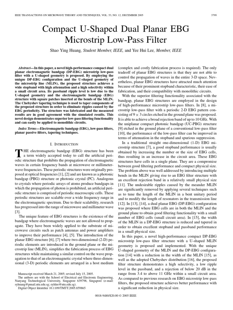 Compact U-Shaped Dual Planar EBG Microstrip Low-Pass Filter | PDF | Metamaterial | Filter ...