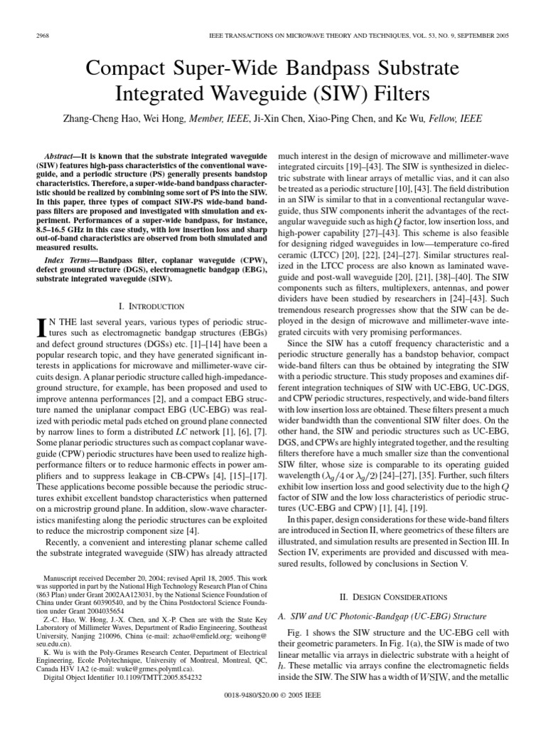 Compact super-wide bandpass substrate integrated waveguide (SIW) filters | PDF | Bandwidth ...