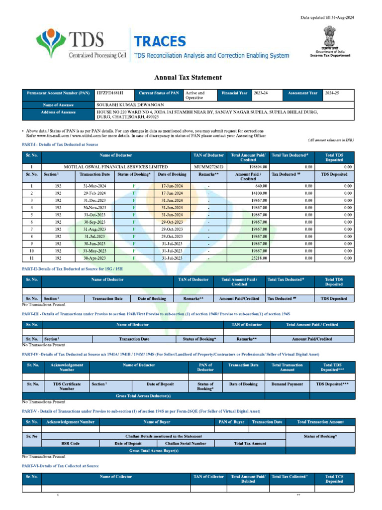 Form 26as Ay 2024-25 | PDF
