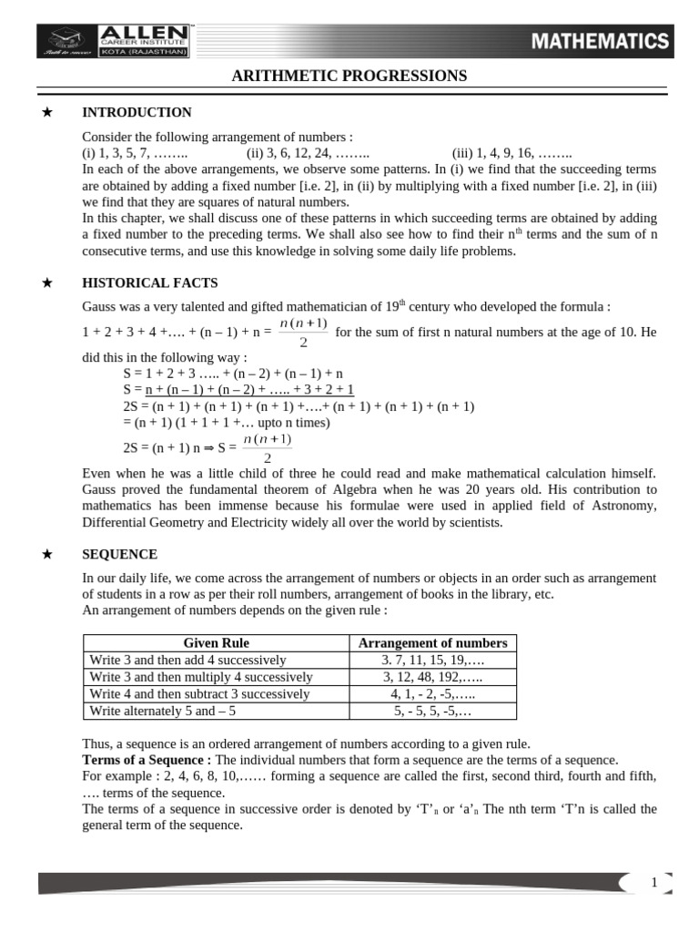 Arithmetic Progressions. | PDF | Summation | Mathematics