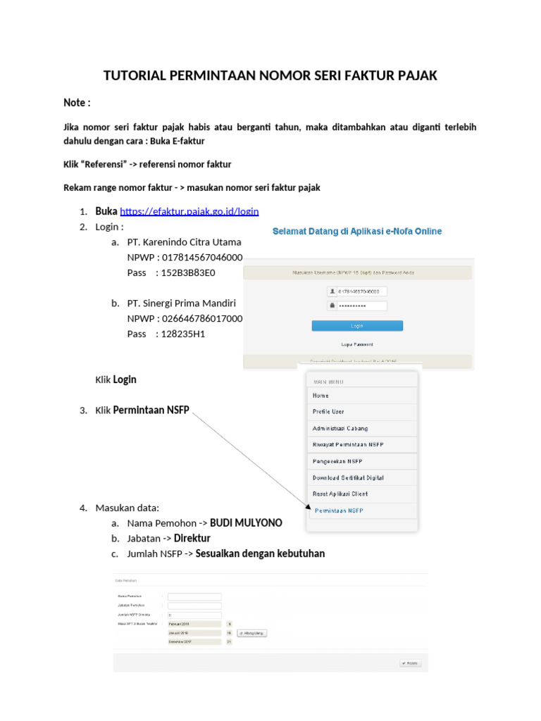 Tutorial Permintaan Nomor Seri Faktur Pajak | PDF