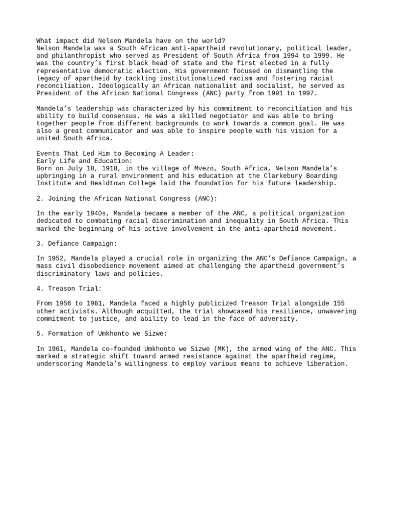 What Impact Did Nelson Mandela Have | PDF