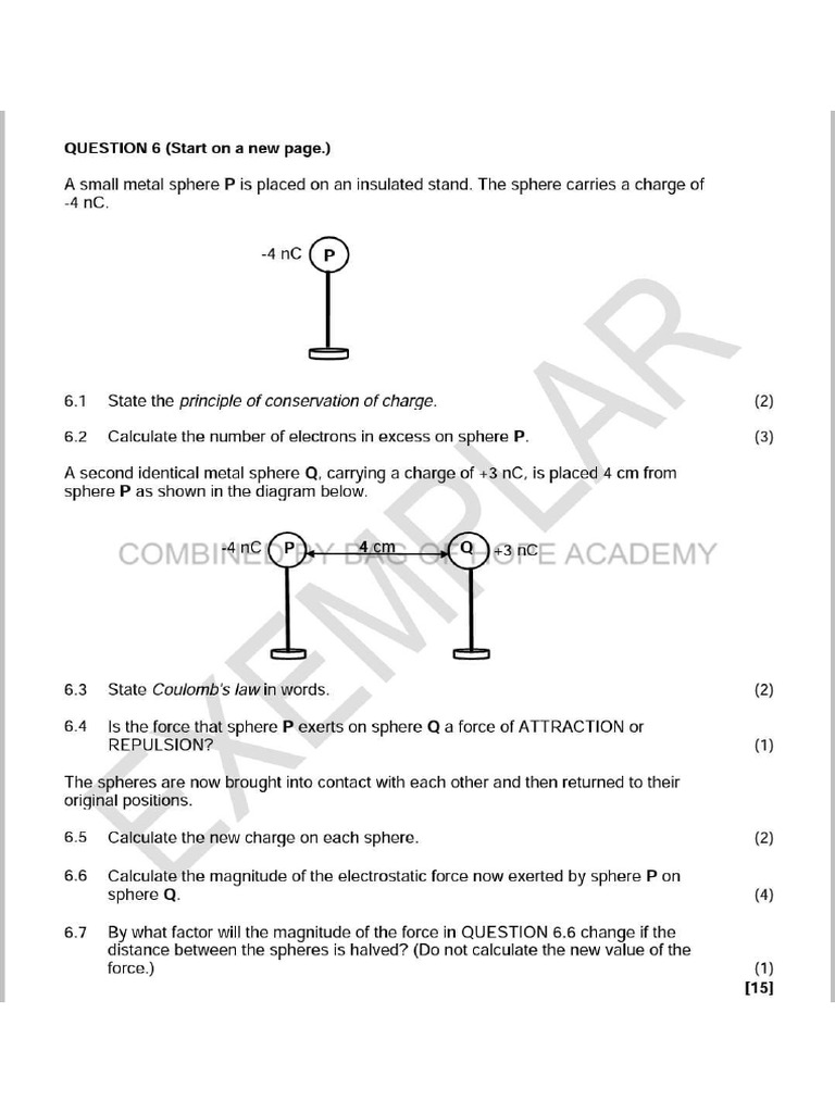 Electrostatics Questions Grade 11 | PDF