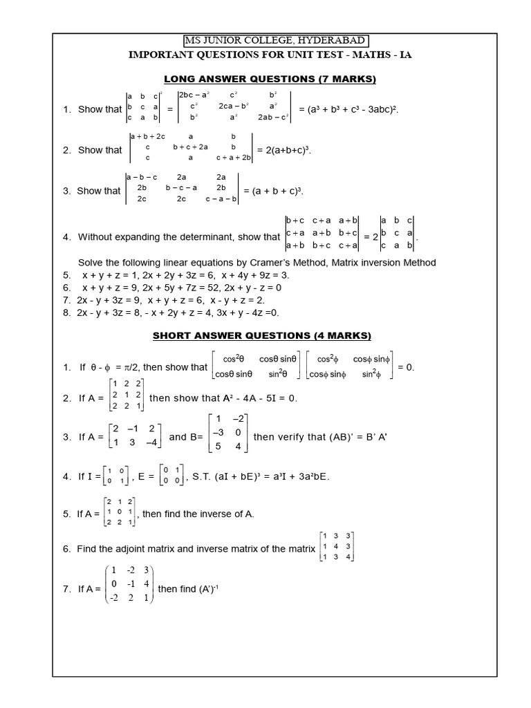 Important Questions Unit Test 1a - 1B - 2a - 2B | PDF | Circle ...