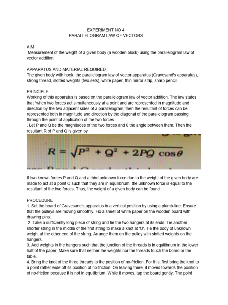 Experiment 4 | PDF | Force | Euclidean Vector
