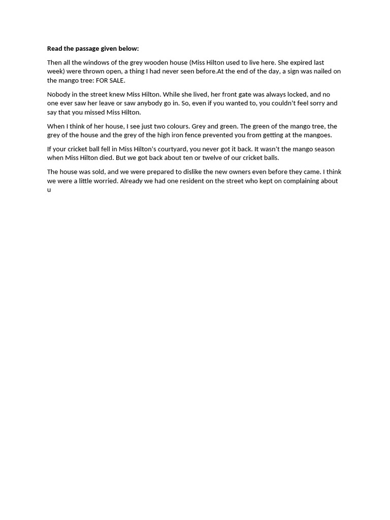 Read the Passage Given Below | PDF Read the Passage Given Below | PDF