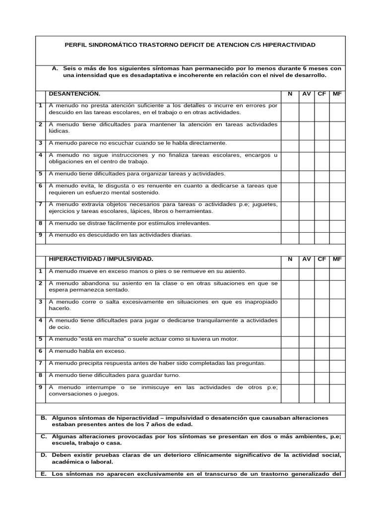 Criterios Diagnóstico TDAH DSM-V | PDF | Desorden hiperactivo y deficit ...