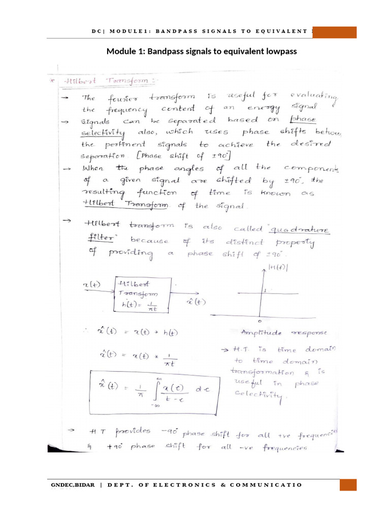 Module1-Bandpass To Equivalent Lowpass & AWGN CHANNEL | PDF | Control Theory | Frequency
