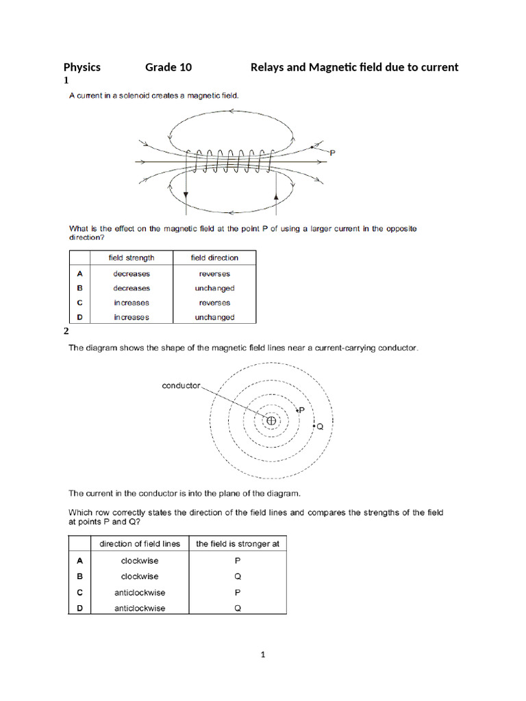 Relays and Magnetic Field Due To Current MCQ | PDF