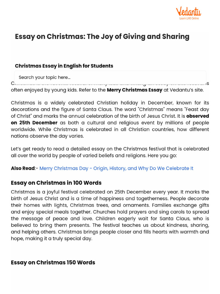 Essay On Christmas - The Joy of Giving and Sharing | PDF