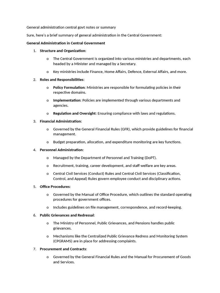 Central Govt Administration Overview | PDF | Government Of India ...