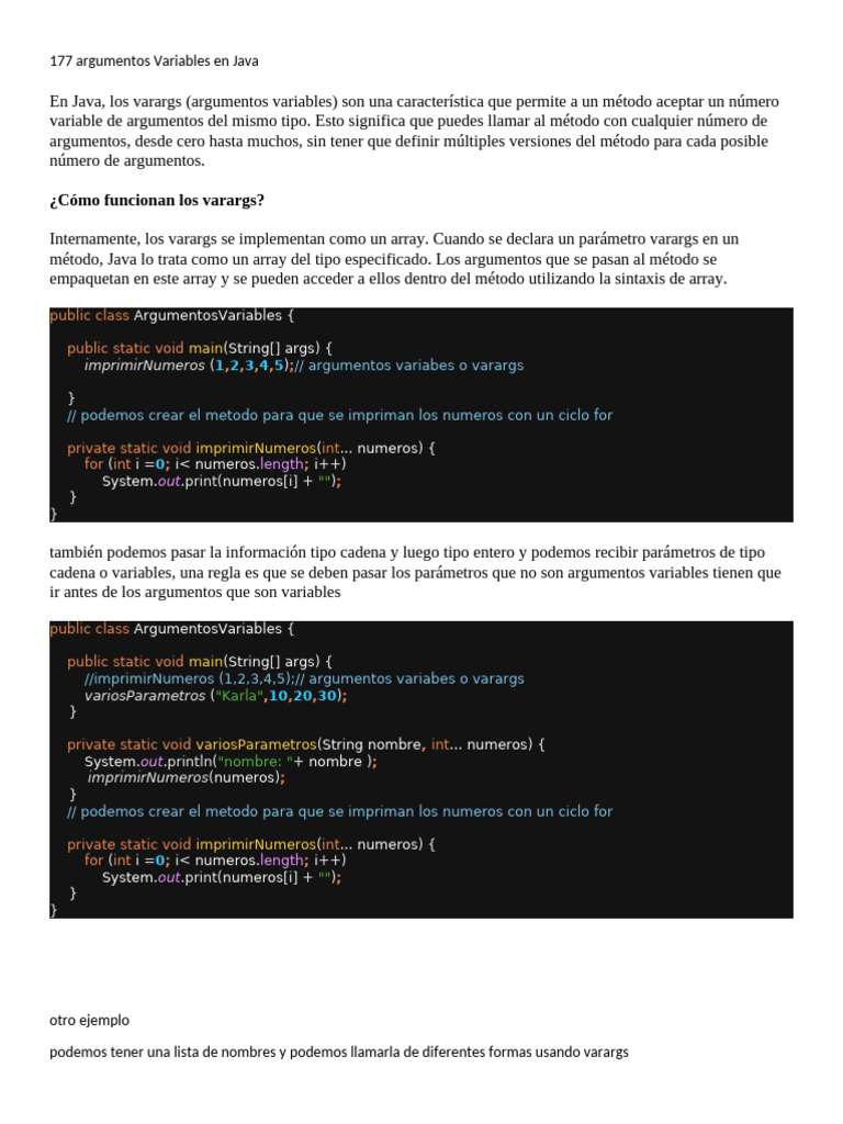 Varargs en Java: Uso y Ejemplos | PDF | Java (lenguaje de programación ...