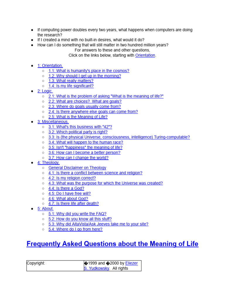 Eliezer Yudkowsky - The Meaning of Life | PDF | Reason | Meaning Of Life