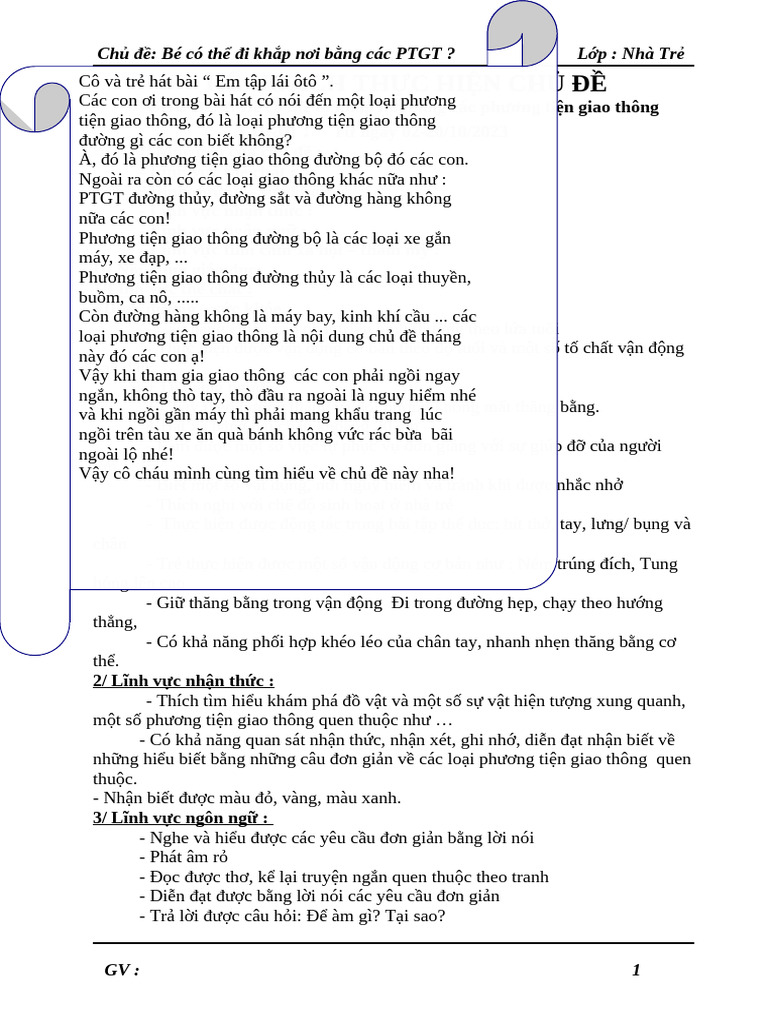 CĐ 2 NTrẻ ( Bé Có Thể Đi Khắp Nơi Bằng PTGT Gì ) | PDF