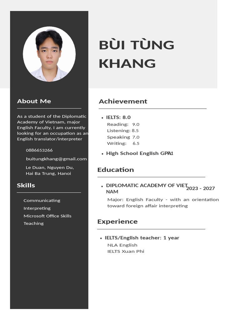 Bui Tung Khang CV Resume | PDF