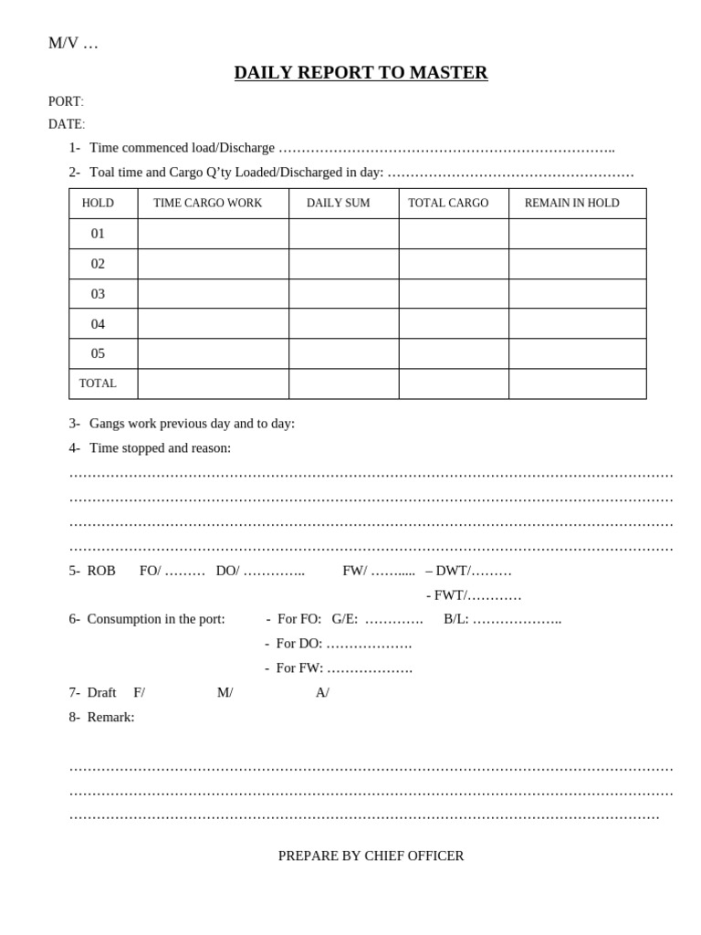 Daily Cargo Loading Report Template | PDF