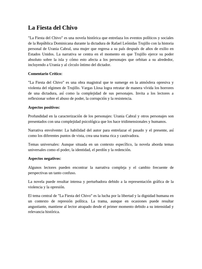 Resumen de "La Fiesta del Chivo" | PDF
