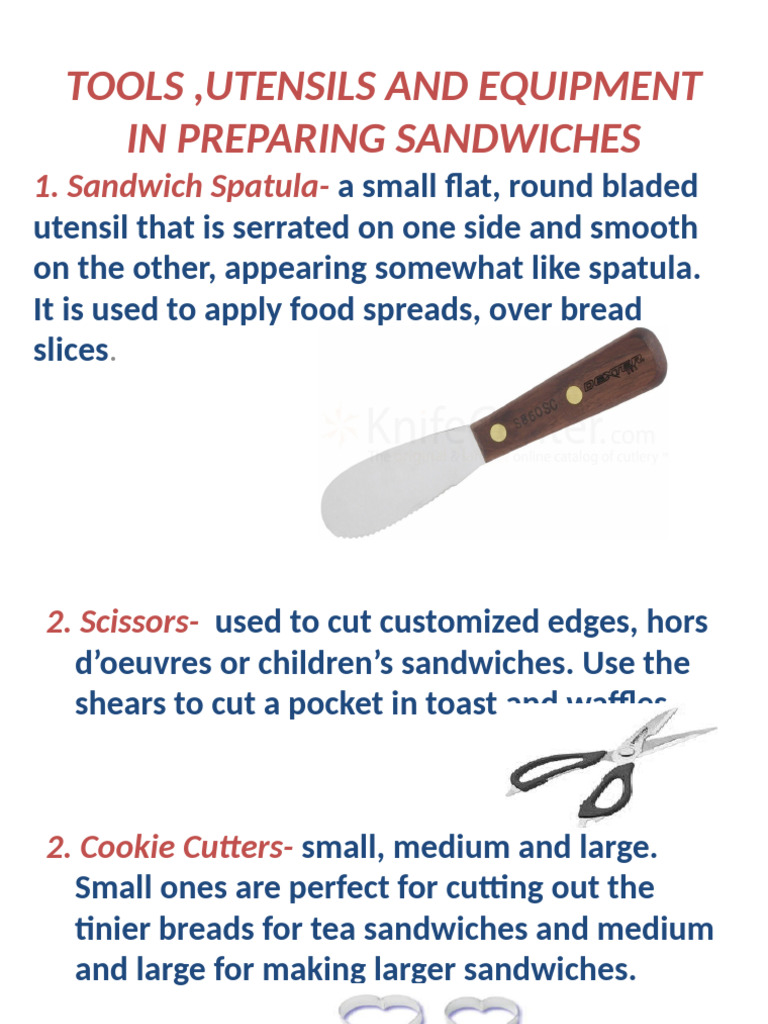 Tools Utensils and Equipment in Preparing Sandwiches 1 | PDF | Knife ...