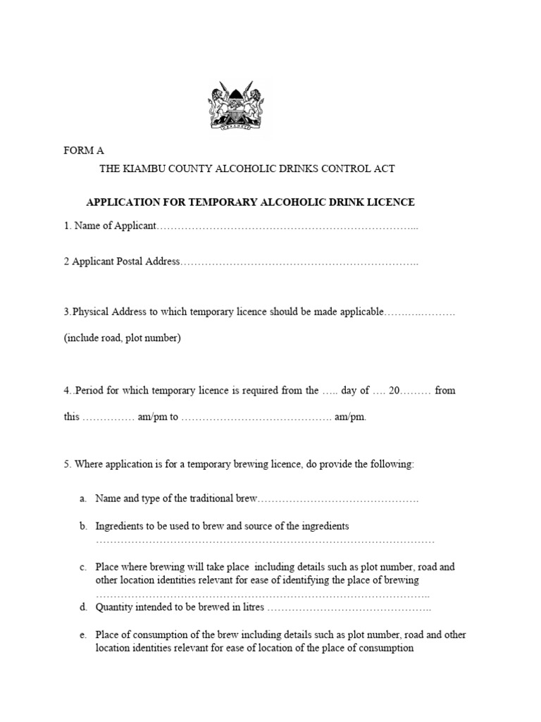 Application For Temporary Drinks Licence | PDF