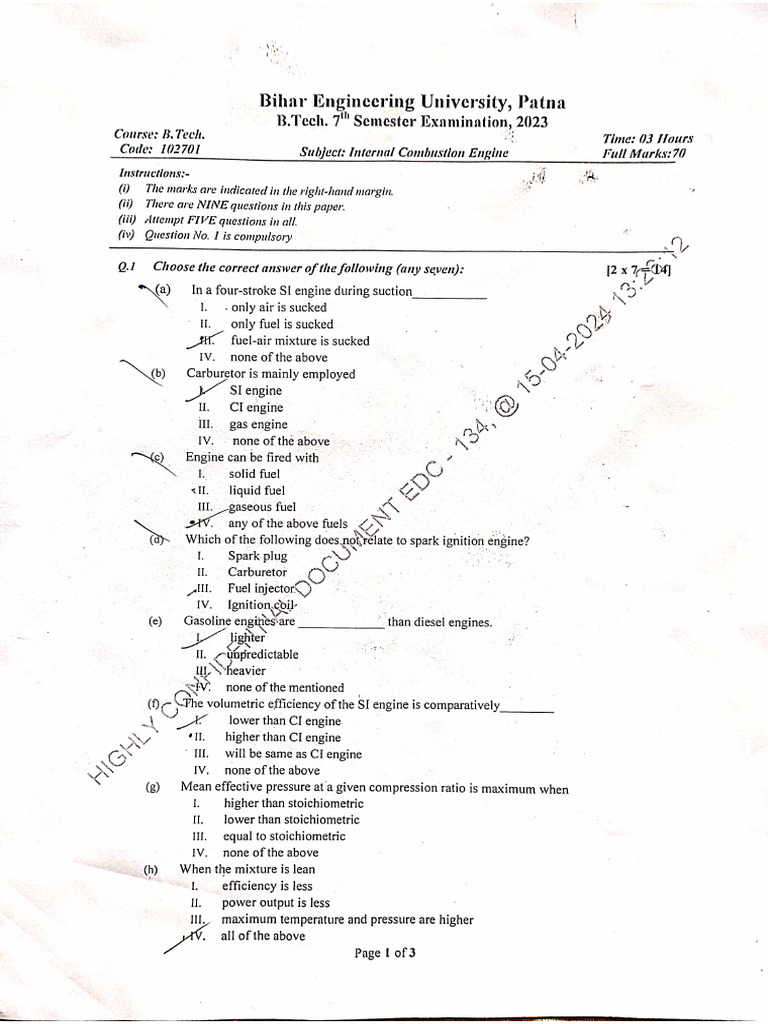 btech-7sem-me-Internal combustion engine-pyq-2023-downloaded from BEU ENGG'S app | PDF